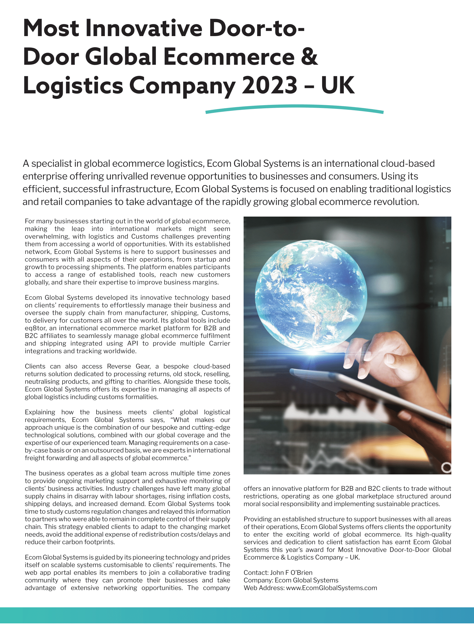 Ecom Global Logistics Win at the TBC Logistics, Warehouse & Supply ...